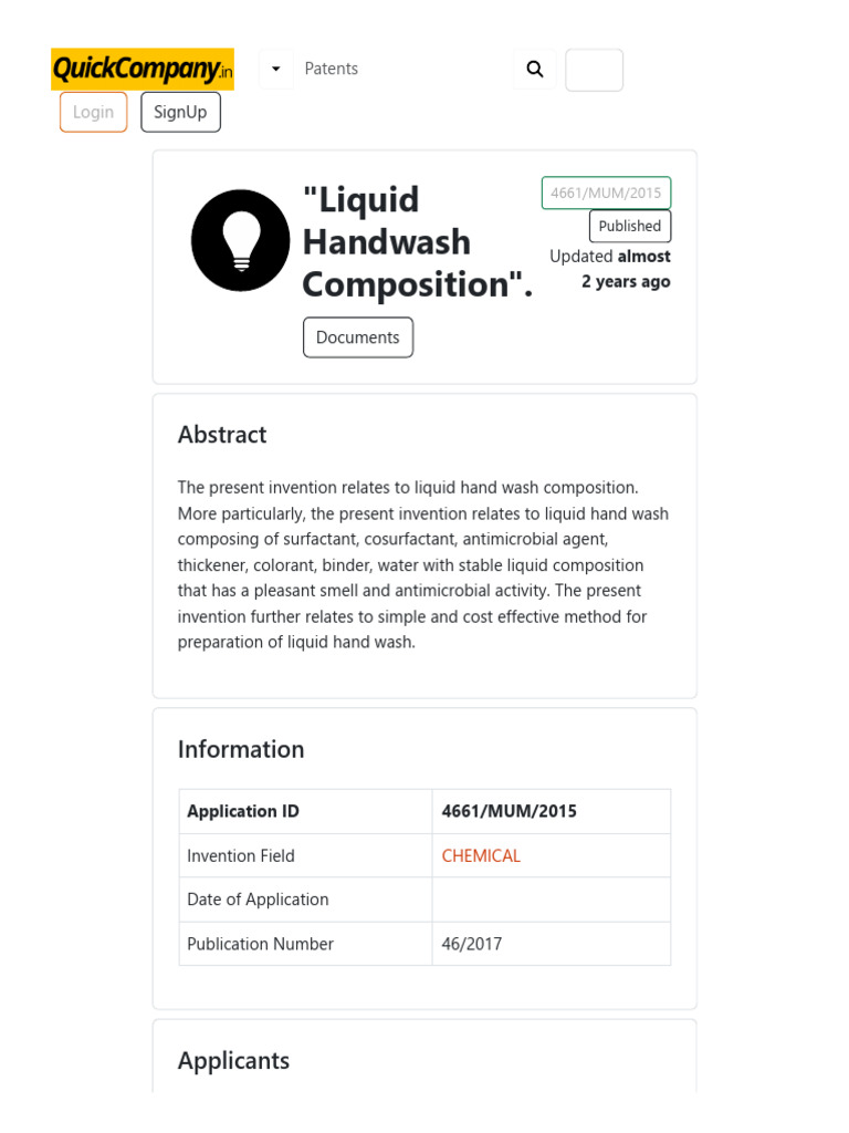 Liquid Hand Wash Composition Overview | PDF | Hand Washing | Surfactant