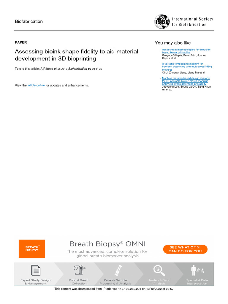 Ribeiro 2018 Biofabrication 10 014102 | PDF | Materials | Applied And ...