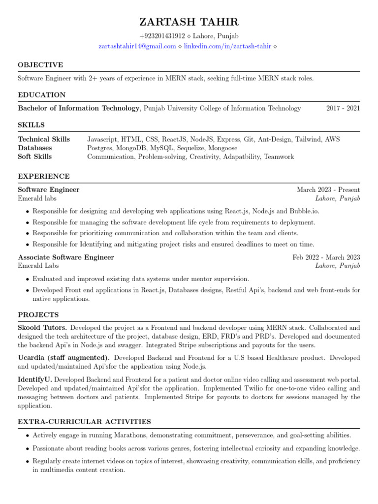 Zartash_Tahir_resume | PDF | World Wide Web | Internet & Web