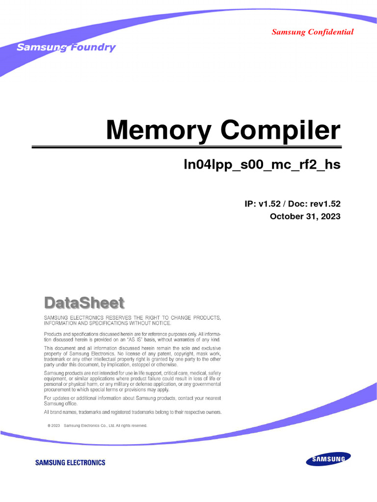 Samsung Foundry Ln04lpp s00 Memory Compiler Rf2 Hs v1.52 Datasheet Rev1 ...
