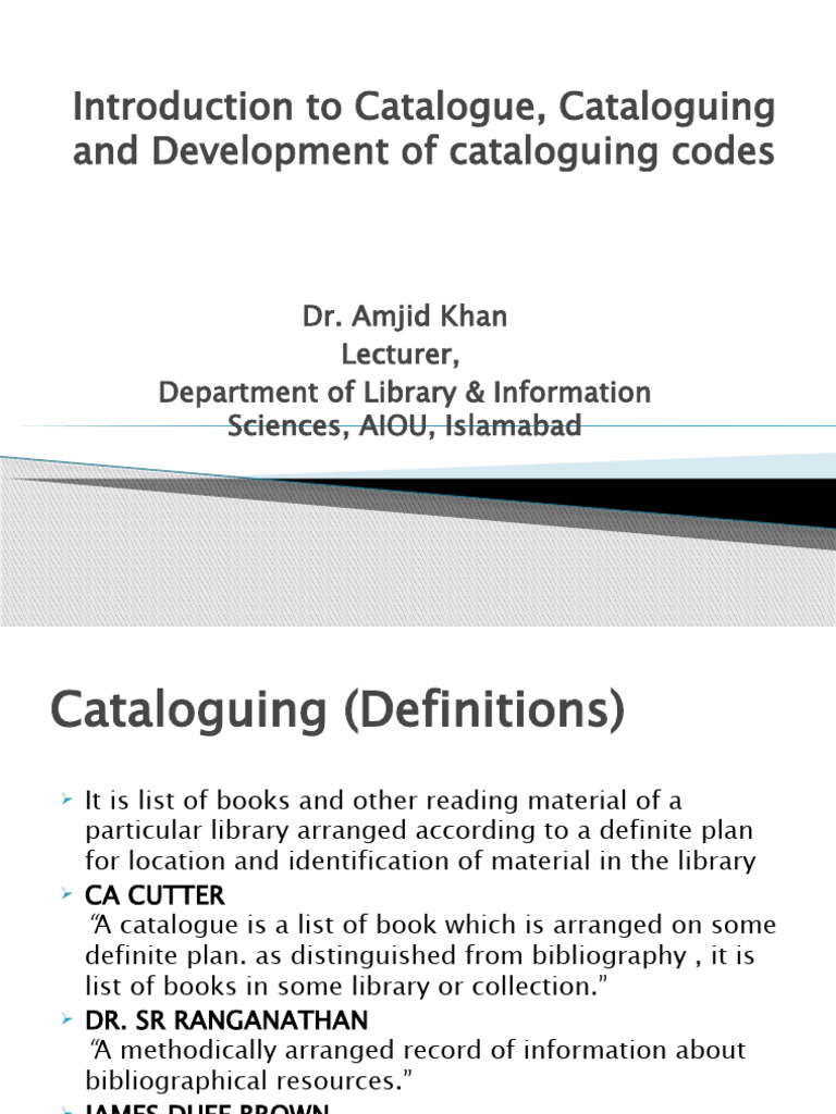 1-Introduction To Cataloguing by Amjid | PDF | Library Science | Metadata