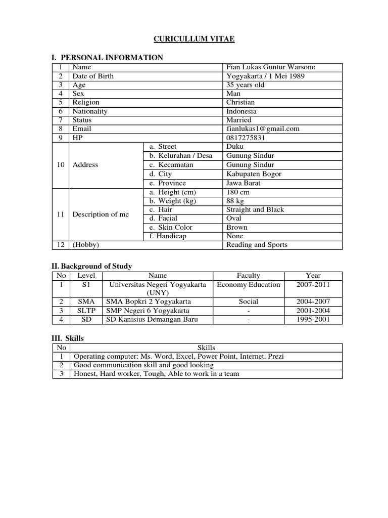 Fian Lukas Guntur Warsono CV | PDF