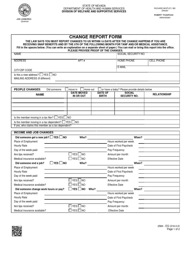 SNAP and TANF Change Report Form | PDF | Welfare | Insurance