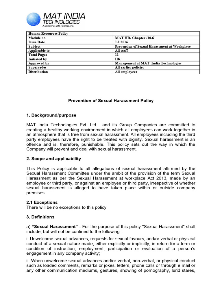 Workplace Harassment Policy | PDF | Sexual Harassment | Employment