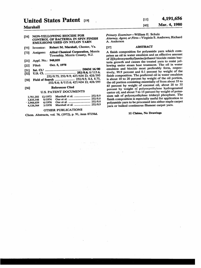 Non Yellowing Biocide For Control Of Bacteria In Spin Finish Emulsions
