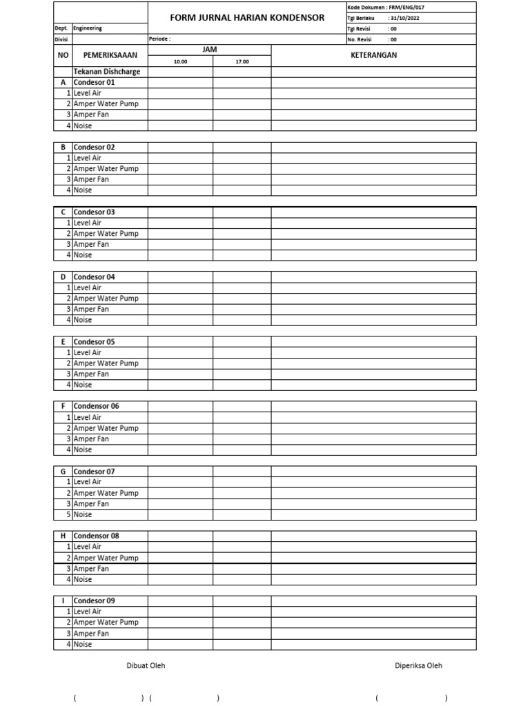 Jurnal Harian Kondensor | PDF