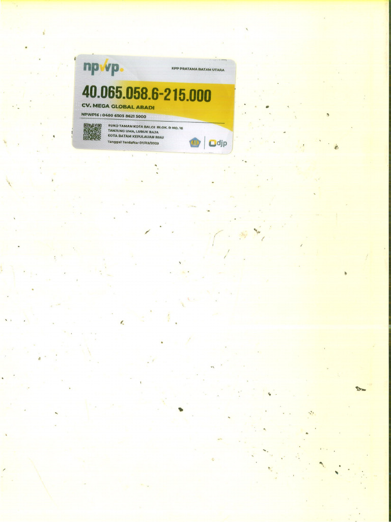 NPWP Dan SKT Cv. Mega Global Abadi | PDF