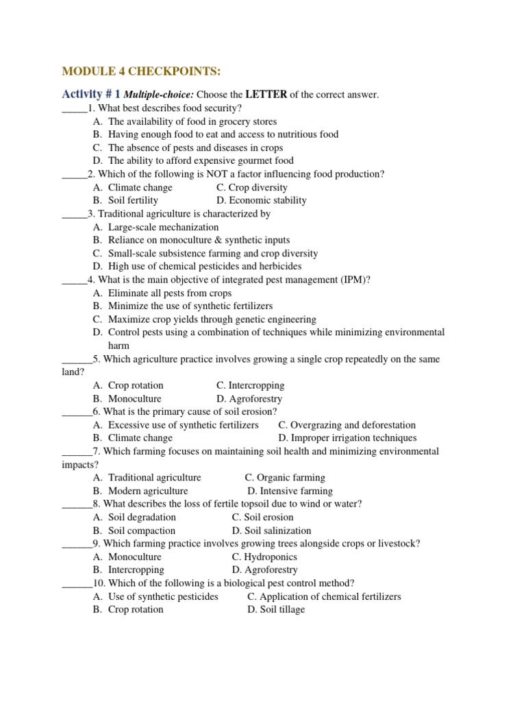 Module 4 Checkpoints | PDF | Agriculture | Intensive Farming