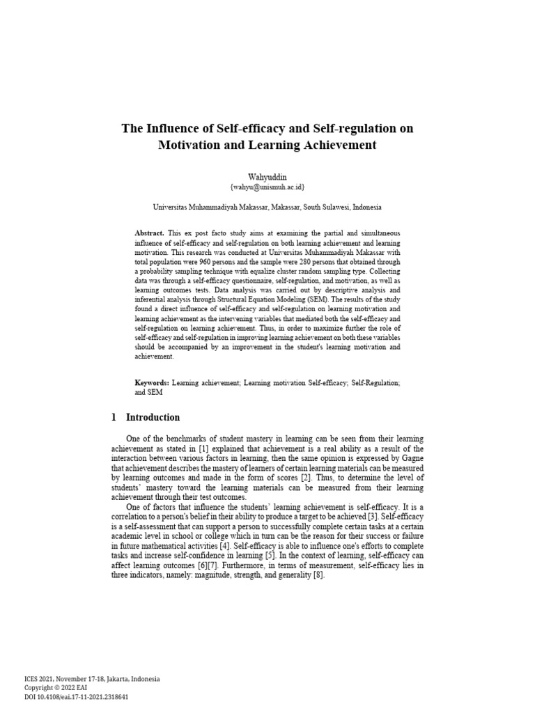 The Influence of Self-Efficacy and Self-Regulation On Motivation and Leraning Achievment | PDF ...