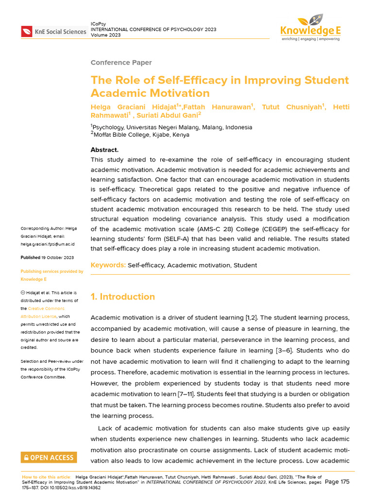The Role of Self-Efficacy in Improving Student Academic Motivation | PDF | Self Efficacy ...