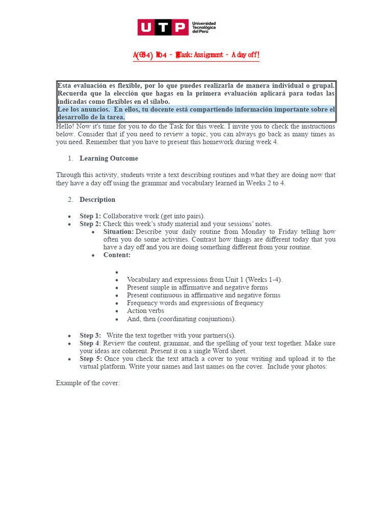 ? (AC-S04) Week 04 - Writing Task Assignment - A Day Off! | Download Free PDF | Grammar ...