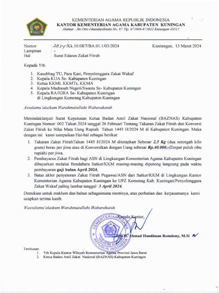 Surat Edaran Zakat Fitrah | PDF