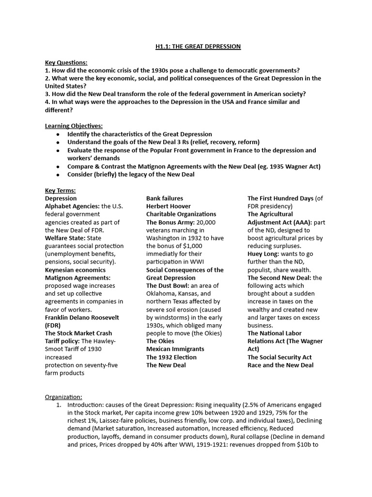 H1.1-The Great Depression | PDF | New Deal | Great Depression