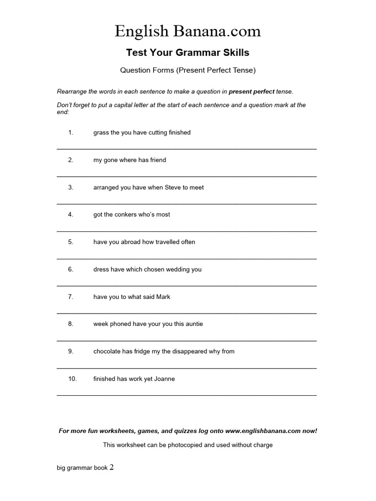 Grammar Quiz: Present Perfect Questions | PDF | Home & Garden