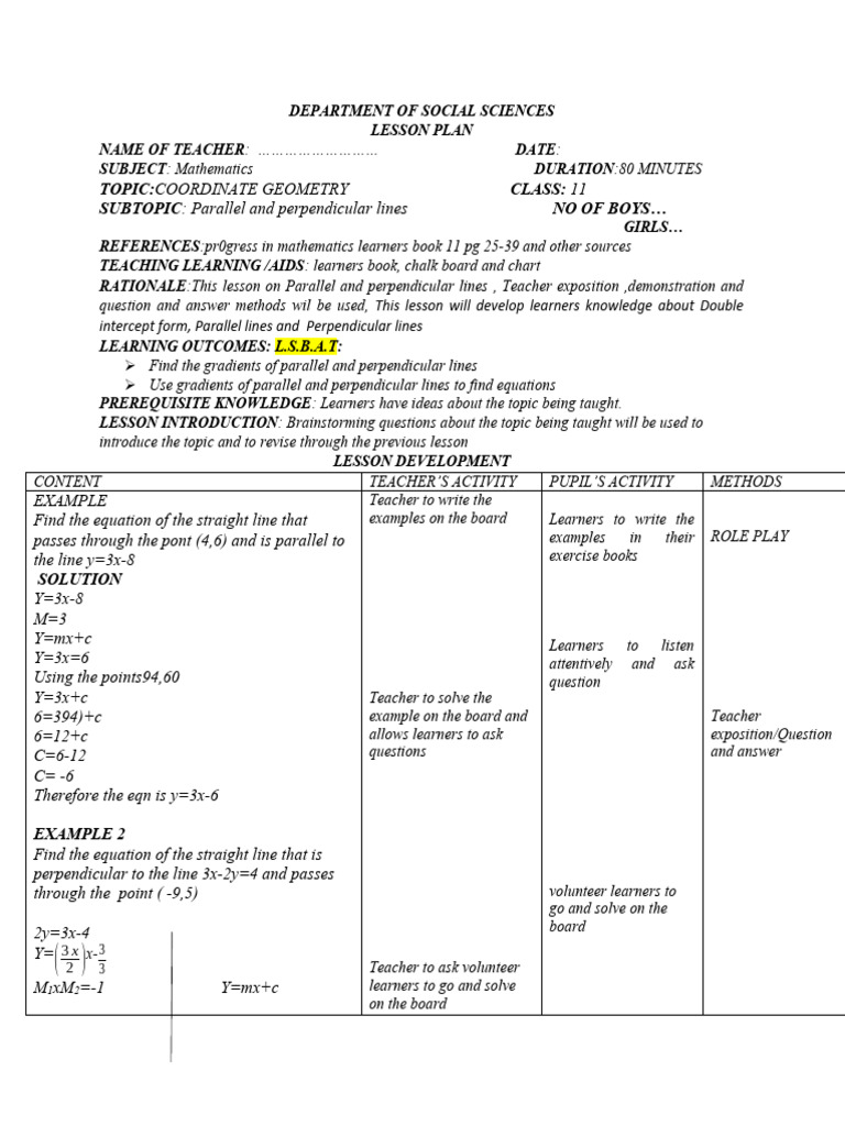 GRADE 11 MATHEMATICS COORDINATE GEOMETRY - Parallel and Perpendicular ...