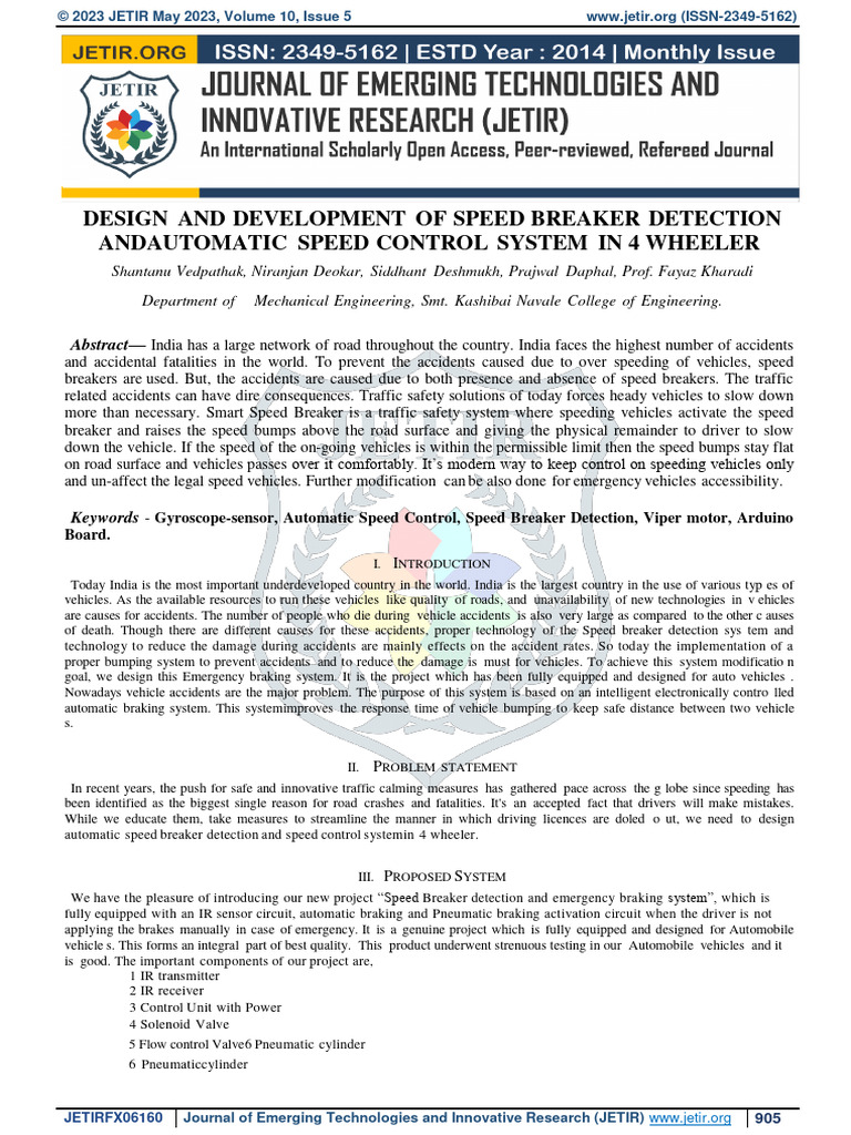 Automatic Speed Breaker Detection Pdf Brake Traffic Collision