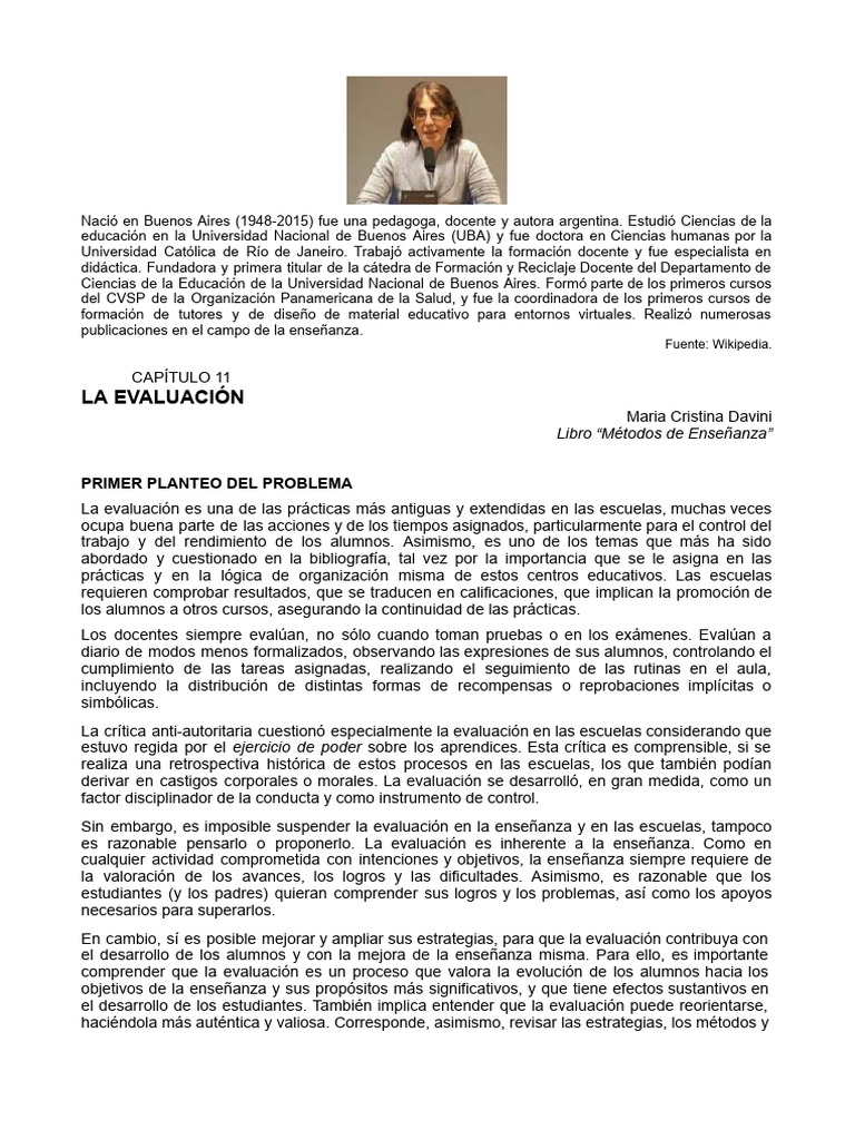 Davini - Cap 11 Evaluacion Metodos de Ensen Anza | PDF | Evaluación | Enseñando