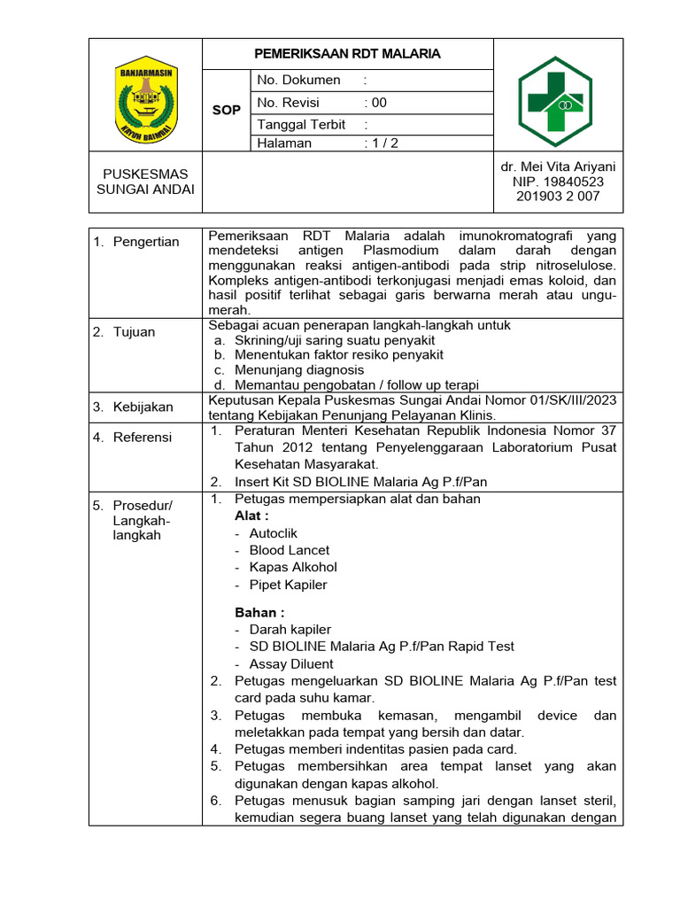 SPO Pemeriksaan RDT MALARIA | PDF | Pengembangan Diri | Kesehatan Holistik