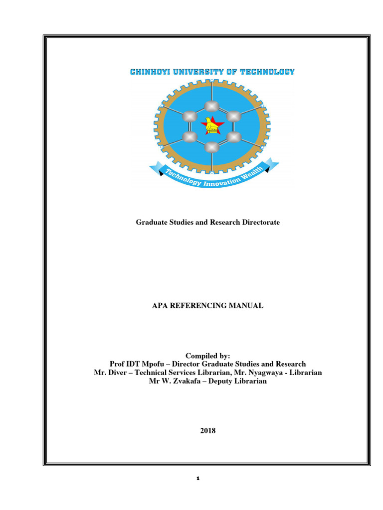APA CUT REFERENCING MANUAL - June 2018 | PDF | Thesis | Apa Style