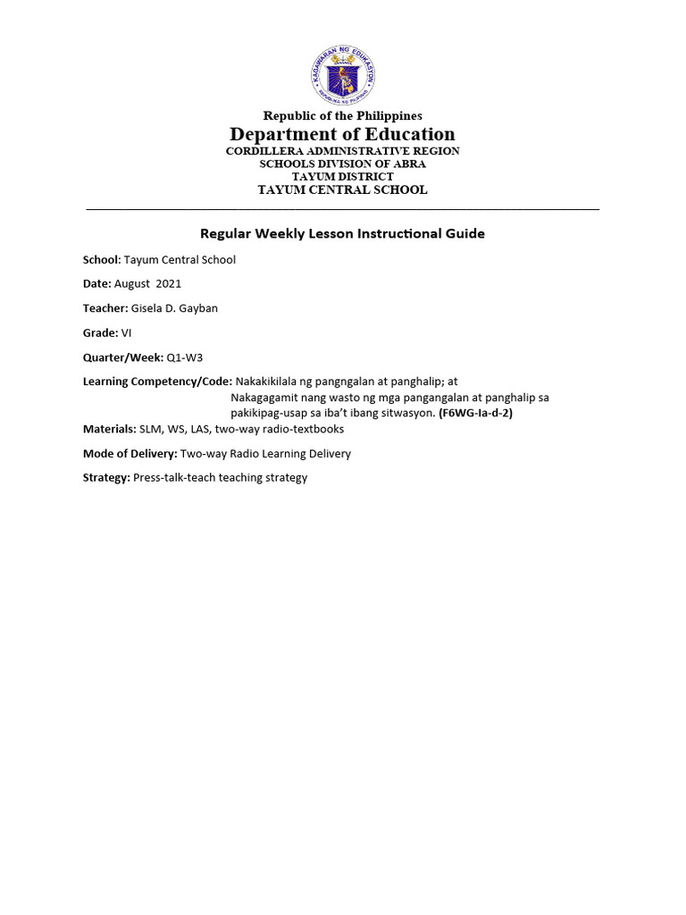 Regular Weekly Lesson Instructional Guide | PDF