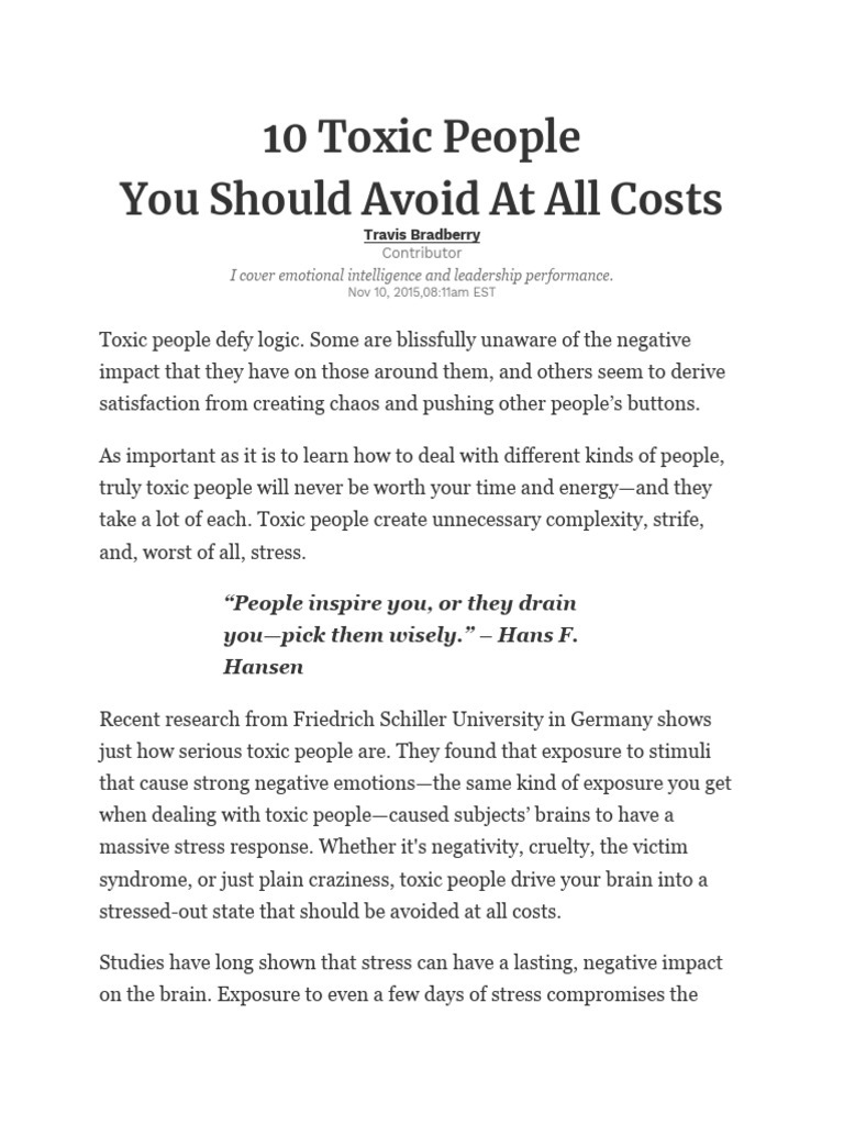 10 Toxic People To Avoid at All Costs | PDF | Stress (Biology) | Thought