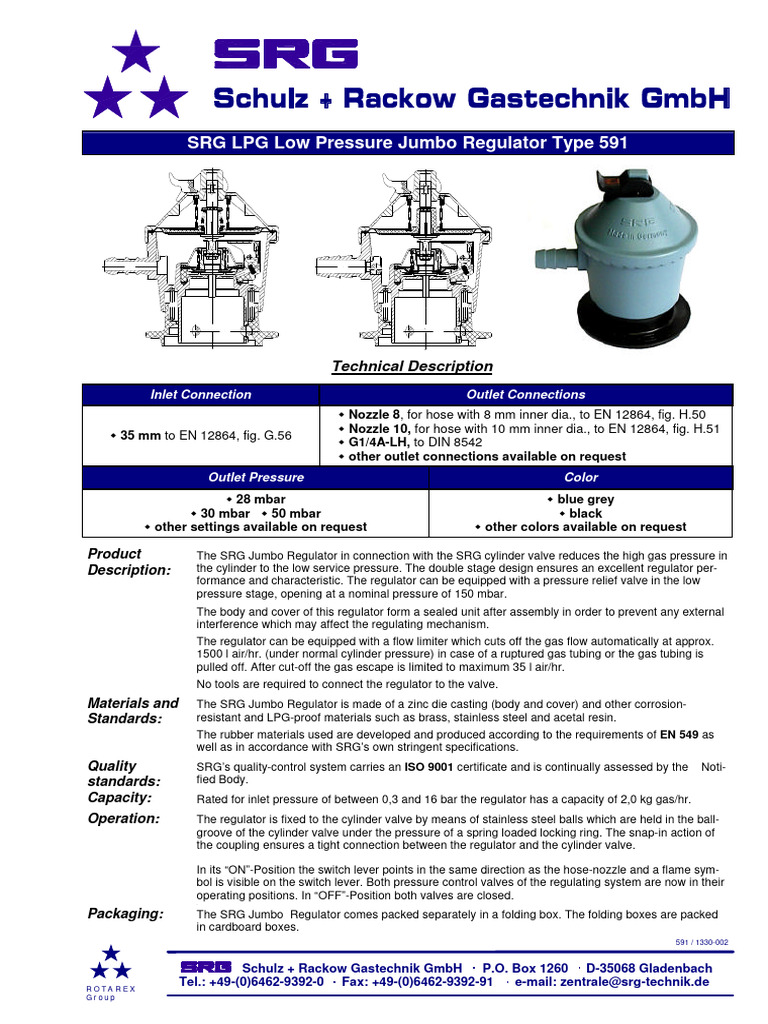 SRG LPG Low Pressure Jumbo Regulator Type 591: Technical Description ...