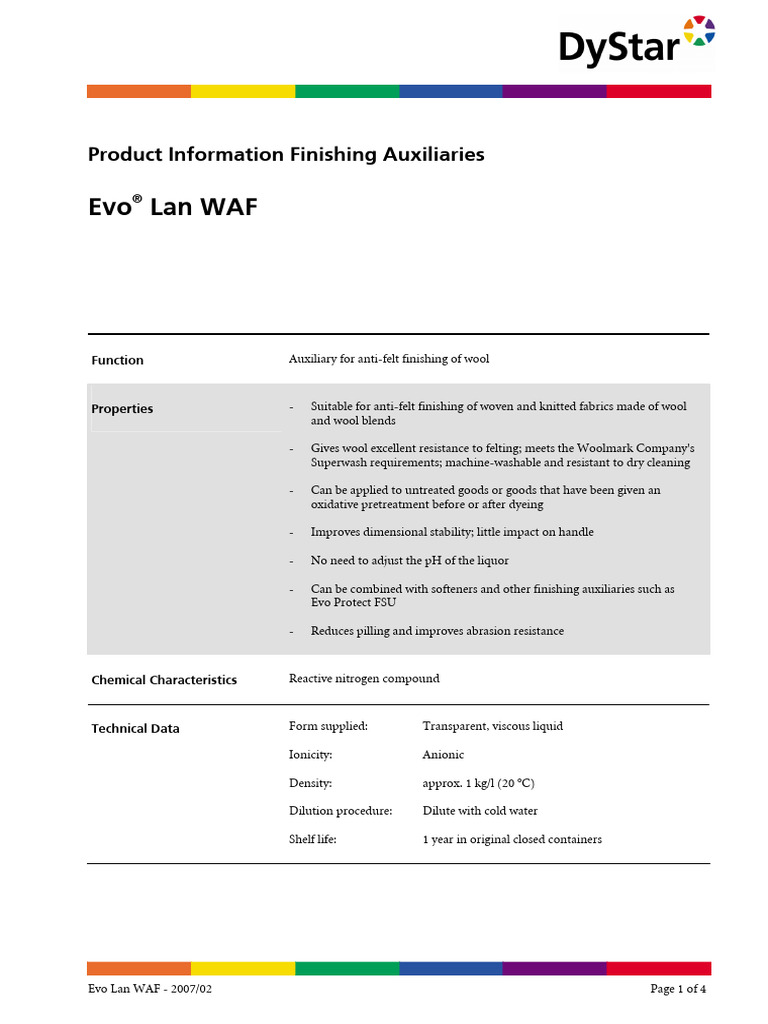 Evo Lan WAF English 01 | PDF | Dyeing | Textiles