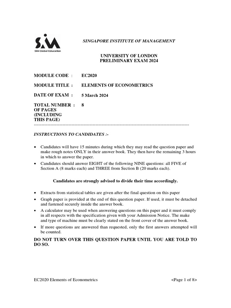 Econometrics Exam Guide | PDF | Multicollinearity | Ordinary Least Squares