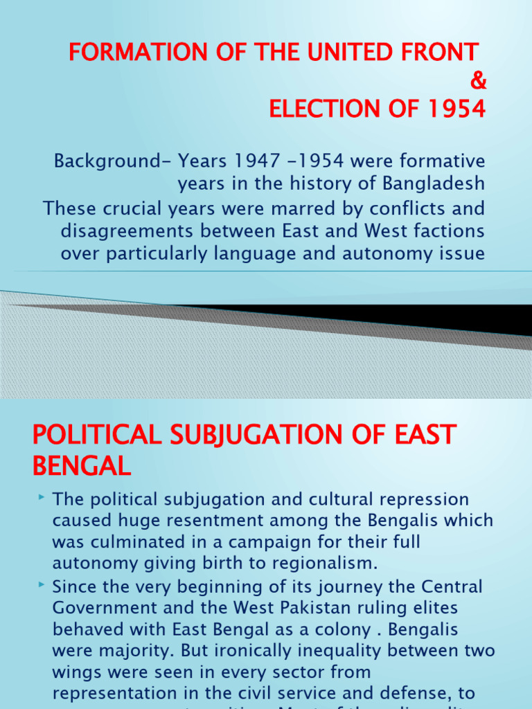United Front Formation and 1954 Election | PDF | Bangladesh | South Asia