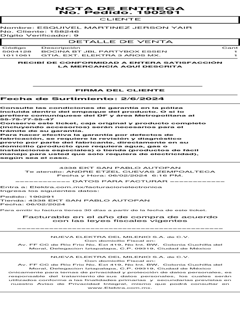 Nota de Entrega-190291 | PDF