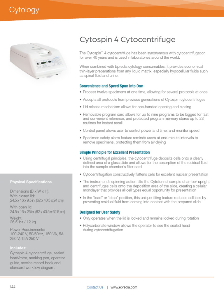 Cytospin 4 Cytocentrifuge | PDF | Centrifuge | Staining