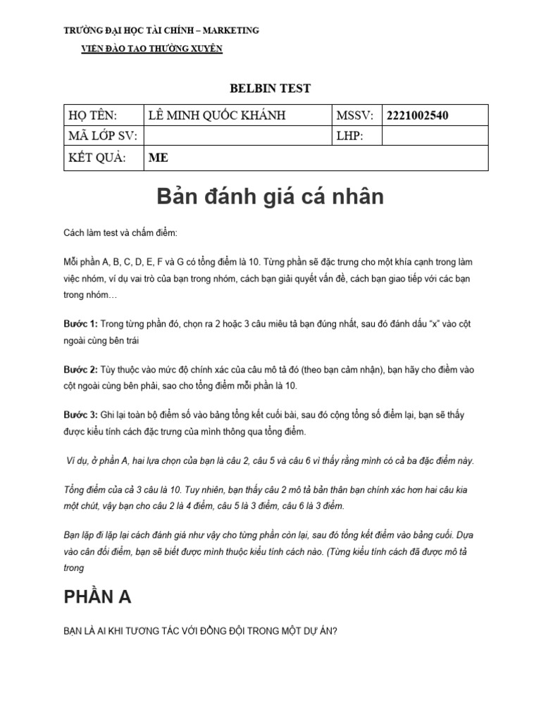 KTV Belbin Test | PDF