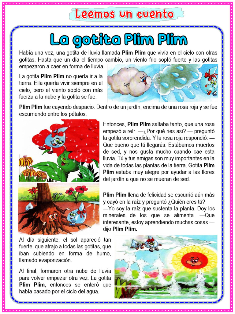 Ficha Cuento La Gotita Plin Plin-Plan Lector - 2024 Maestra Janet 2° | PDF