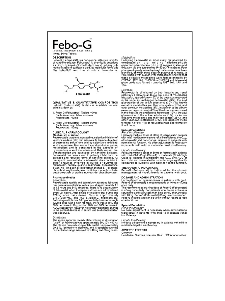 Febo G Tab Leaflet Export GA | Download Free PDF | Cytochrome P450 | Gout