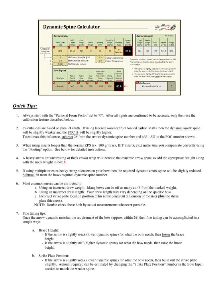 Dynamic Spine Calculator Instructions 7-18-10 | PDF | Arrow | Bow And Arrow