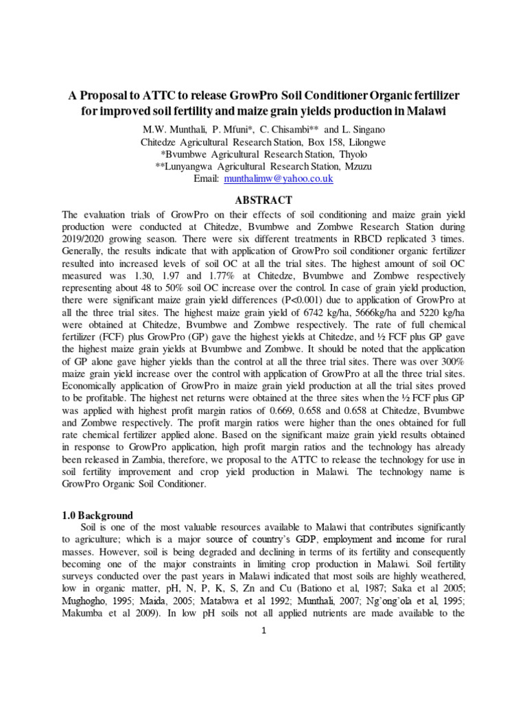 ATTC Proposal To Release GrowPro Organic Soil Enhancer - Nov 2021 | PDF ...