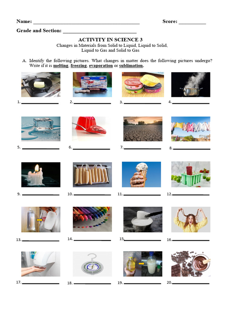 Changes in Matter: Science Activity | PDF