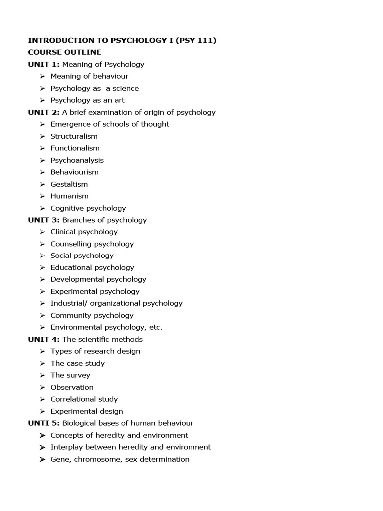 Introduction to Psychology Course Outline | PDF | Id | Psychology