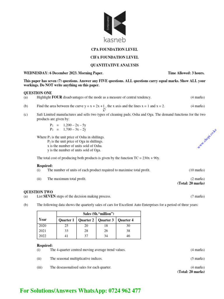 Quantitative Analysis 2015 Dec 2023 Past Papers | Download Free PDF ...