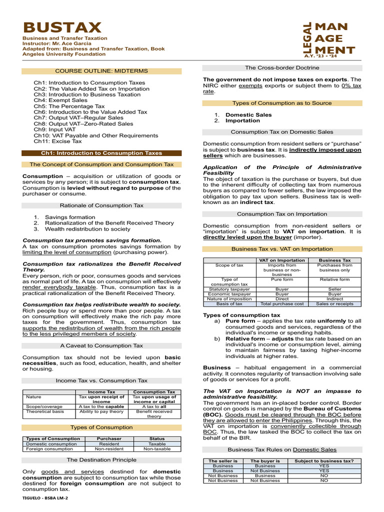 BUSTAX Midterms | PDF | Taxes | Value Added Tax