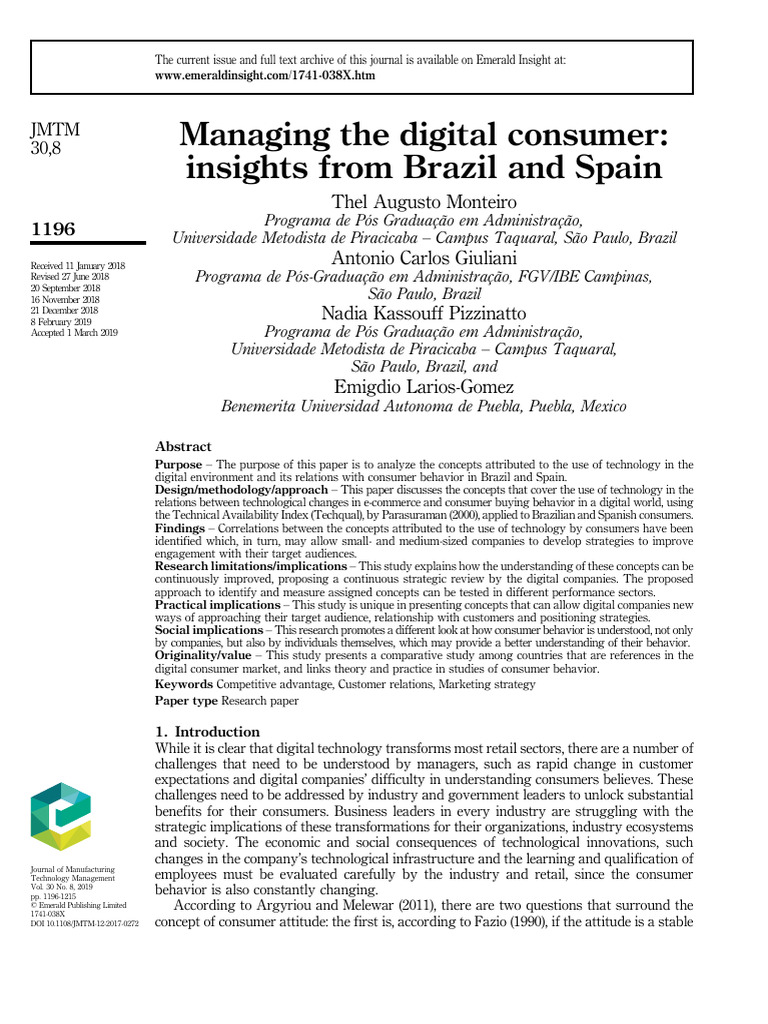 Managing The Digital Consumer Insights From Brazil And Spain 2019