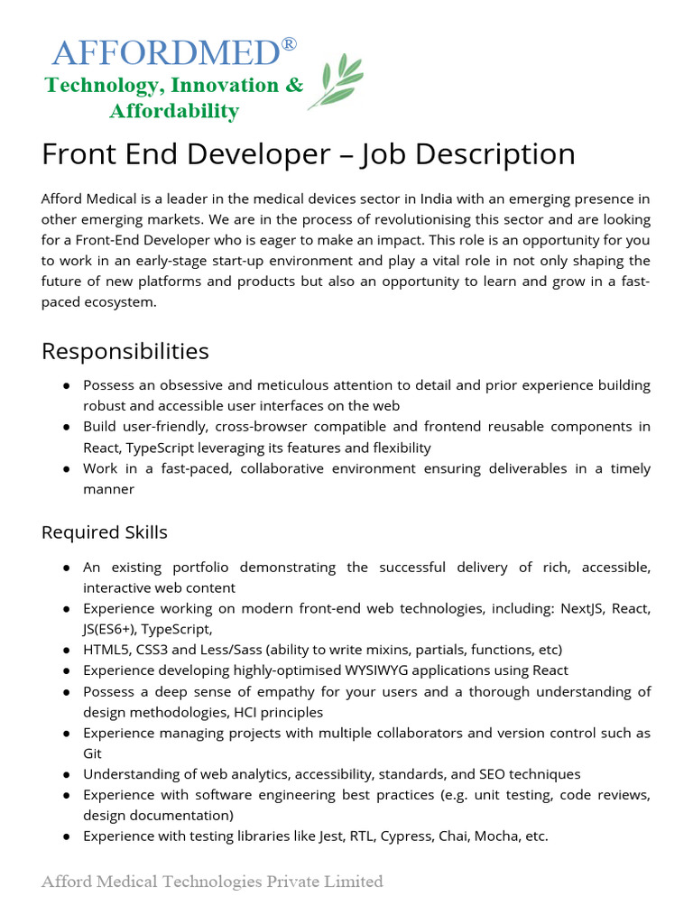 Frontend Developer JD | PDF