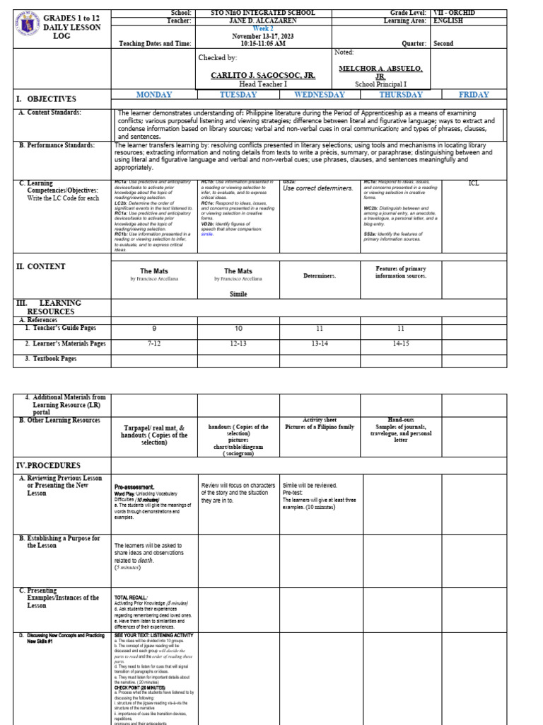 DLL - 2nd Quarter - wk2 | PDF | Reading Comprehension | Cognition