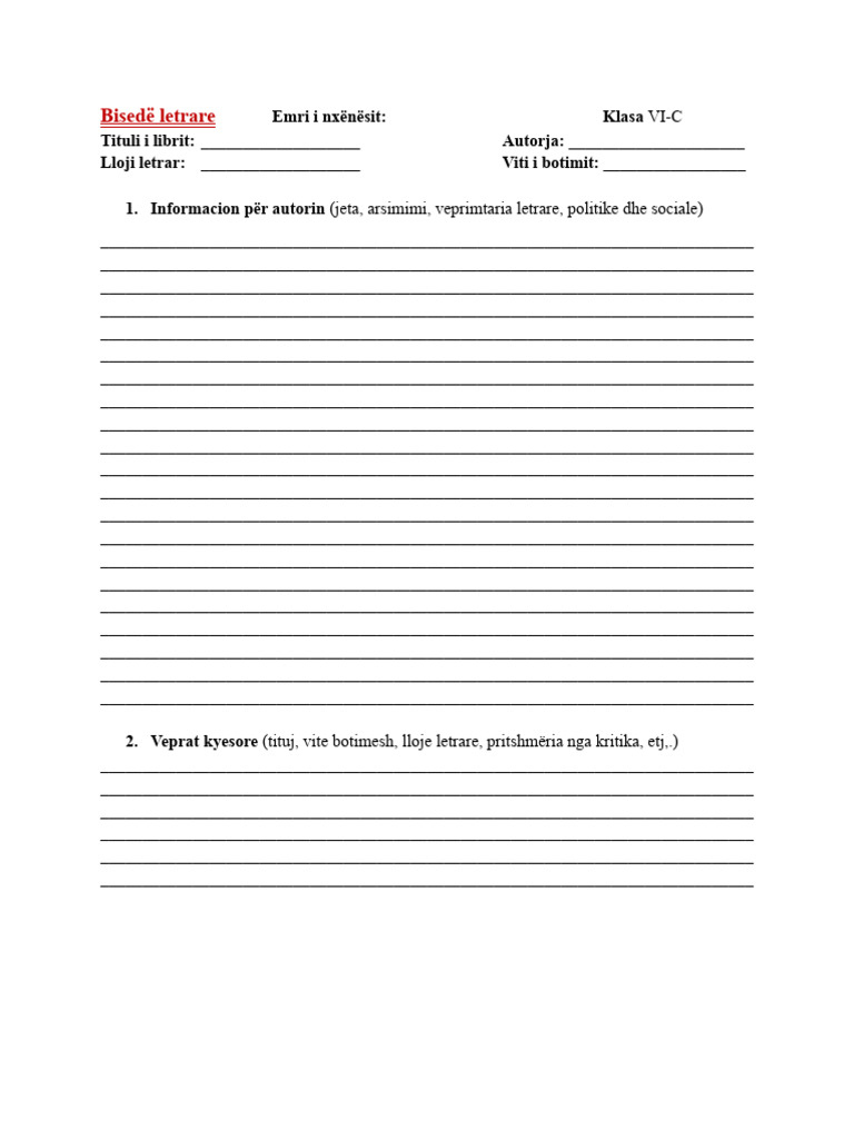 Bisedë Letrare Emri I Nxënësit | PDF