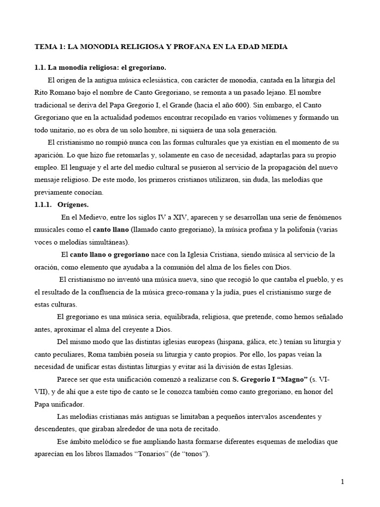 TEMA 1. La Monodia Religiosa y Profana en La Edad Media - Nuevo | PDF ...