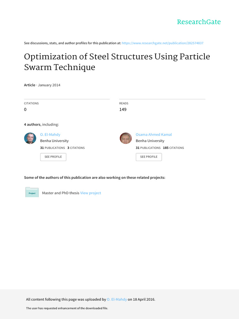 Optimizationof Steel Structures Using Particle Swarm Technique Pdf