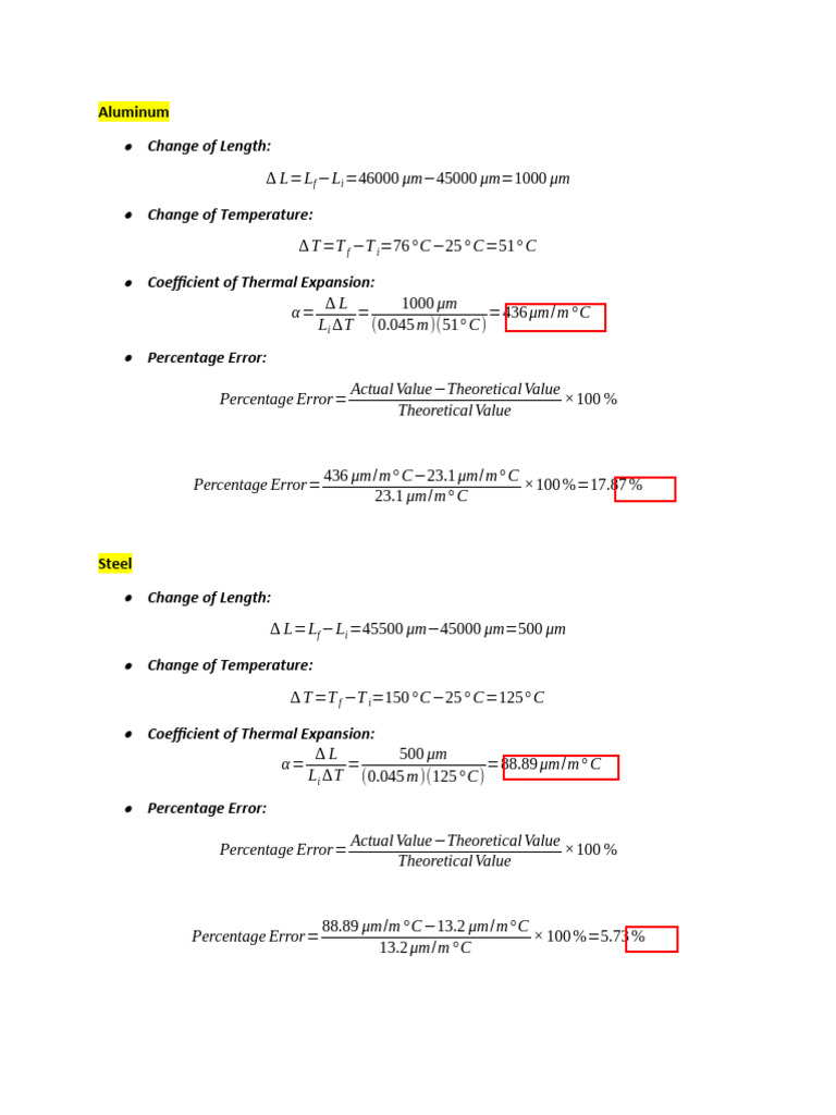Calculations - Lab Experiment 3 | PDF