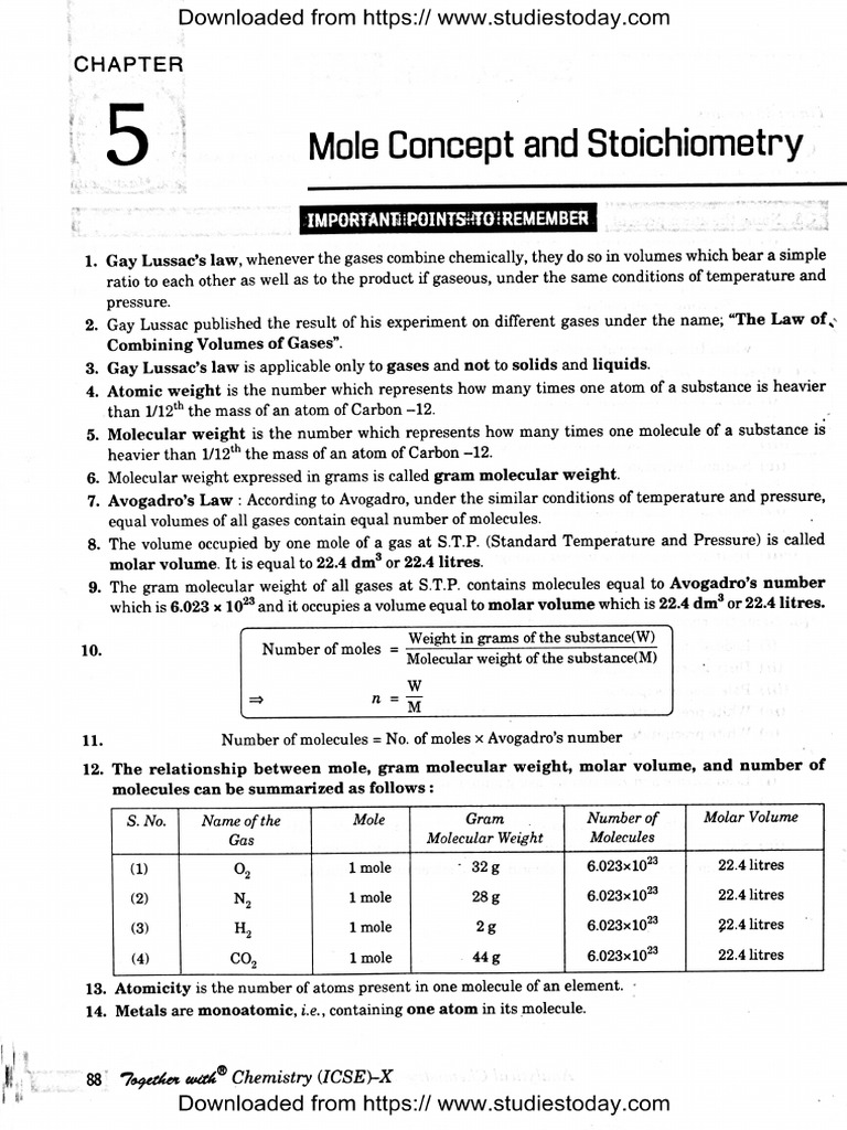 ICSE Rachna Class 10 Chemistry Chapter 05 Mole Concept and ...