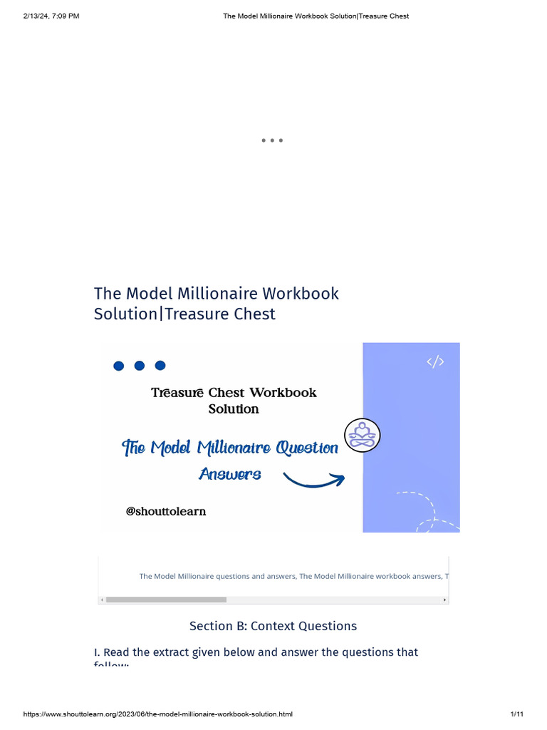 The Model Millionaire Workbook Solution - Treasure Chest | PDF ...