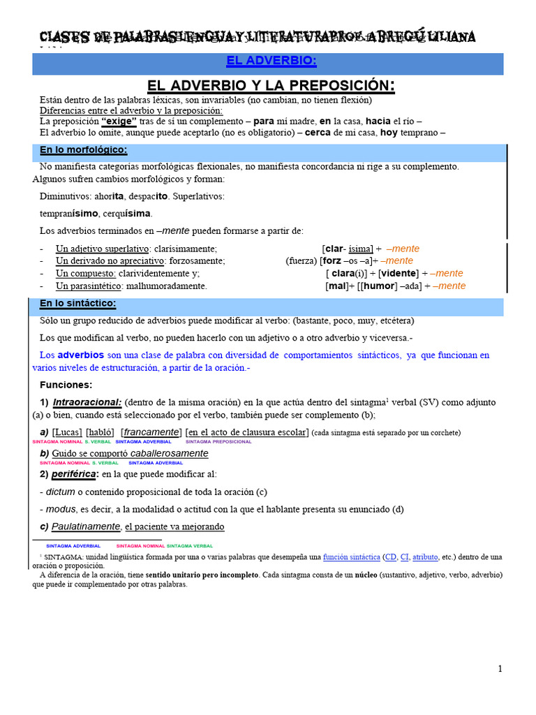 Clases de Palabras | PDF | Adverbio | Verbo